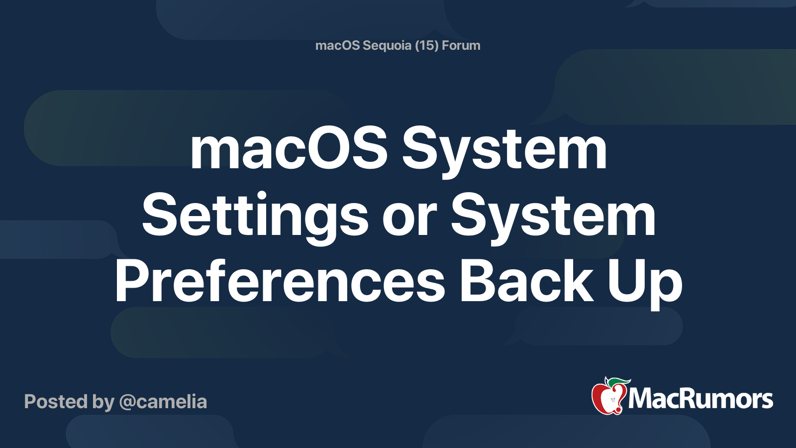 macOS System Settings or System Preferences Back Up | MacRumors Forums