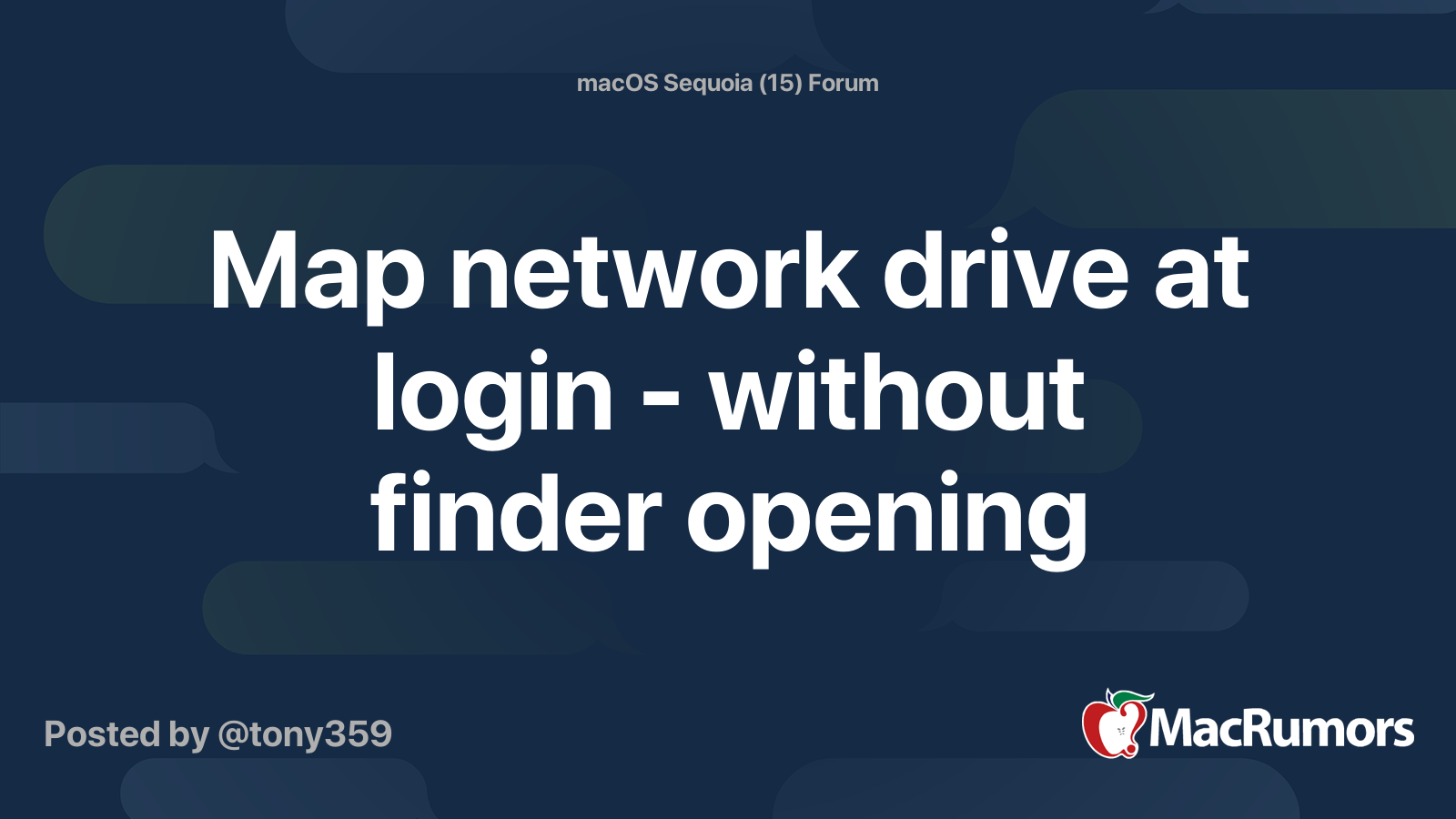 Map network drive at login - without finder opening | MacRumors Forums
