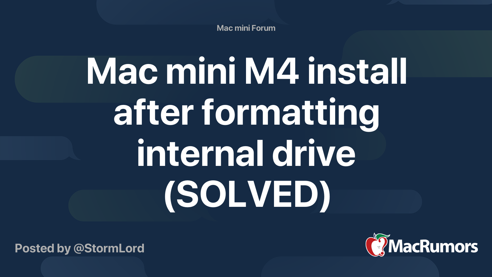 Mac mini M4 install after formatting internal drive (SOLVED) | MacRumors Forums