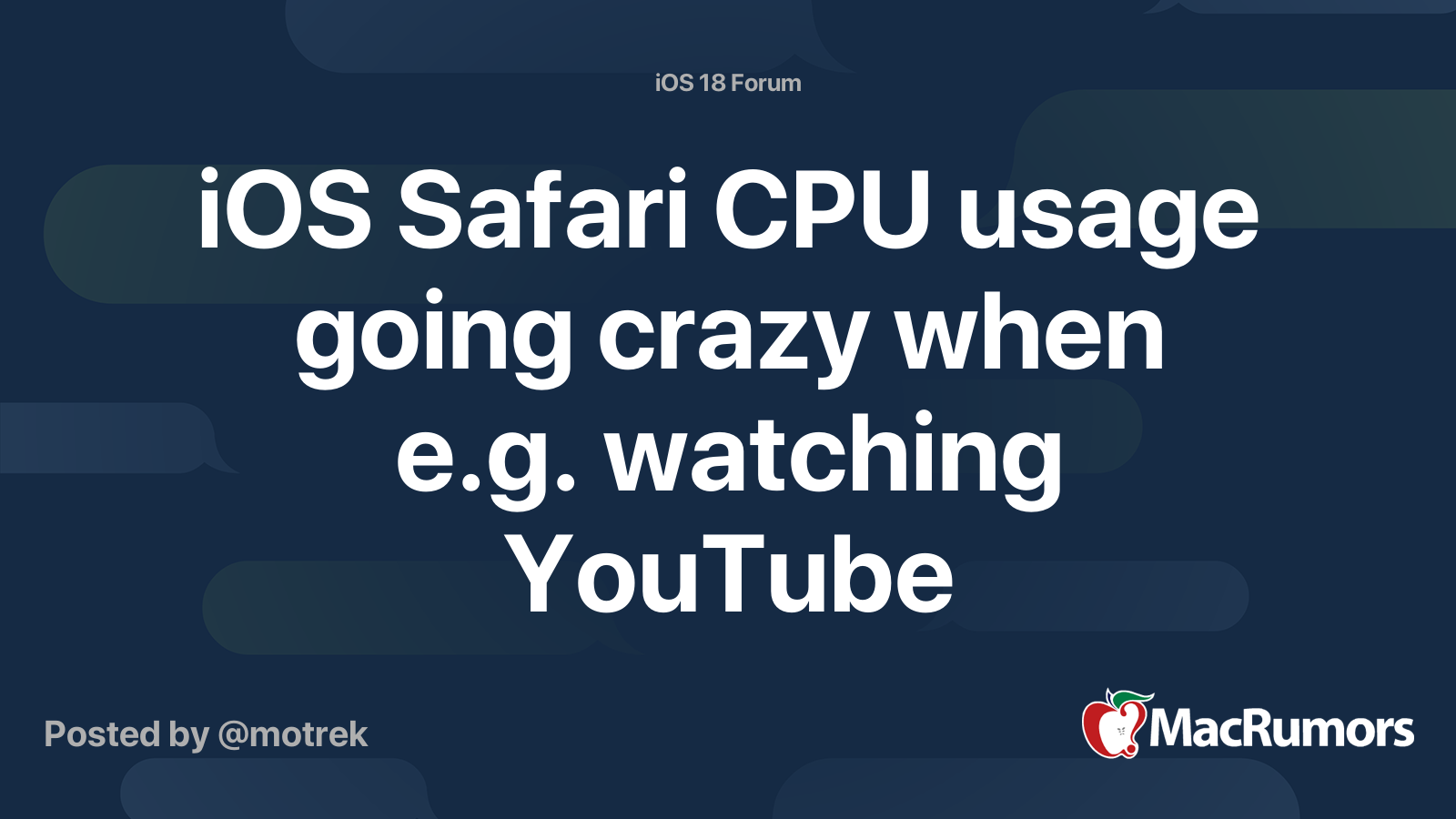 iOS Safari CPU usage going crazy when e.g. watching YouTube | MacRumors Forums