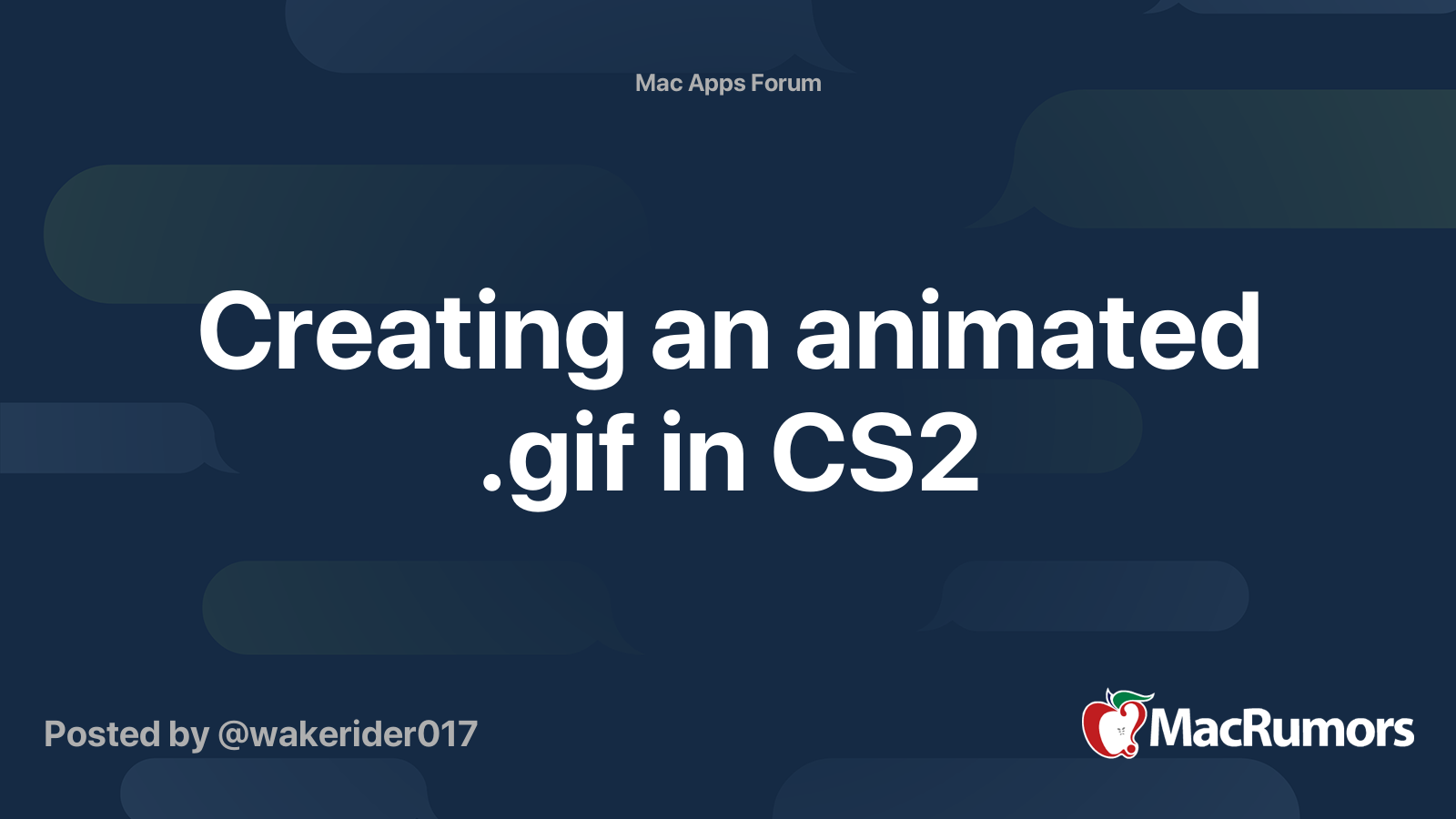 Creating an animated .gif in CS2 | MacRumors Forums