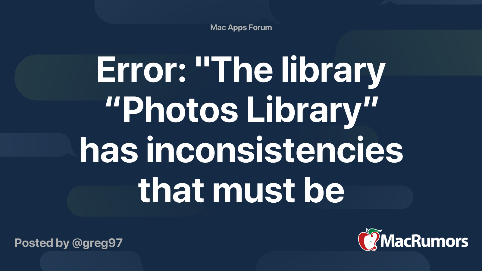 Error: "The library “Photos Library” has inconsistencies that must be repaired." | MacRumors Forums