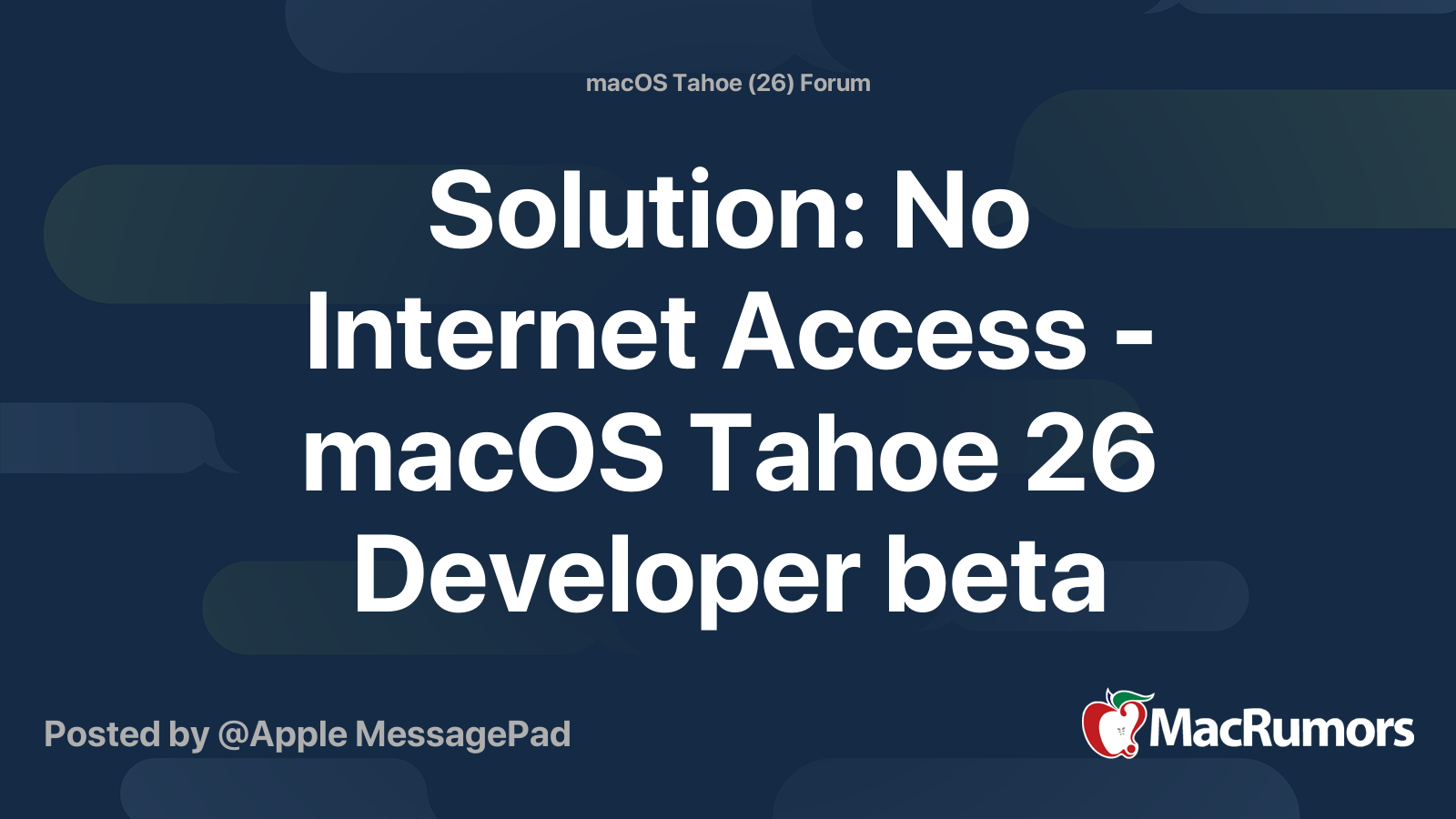 Solution: No Internet Access - macOS Tahoe 26 Developer beta | MacRumors Forums