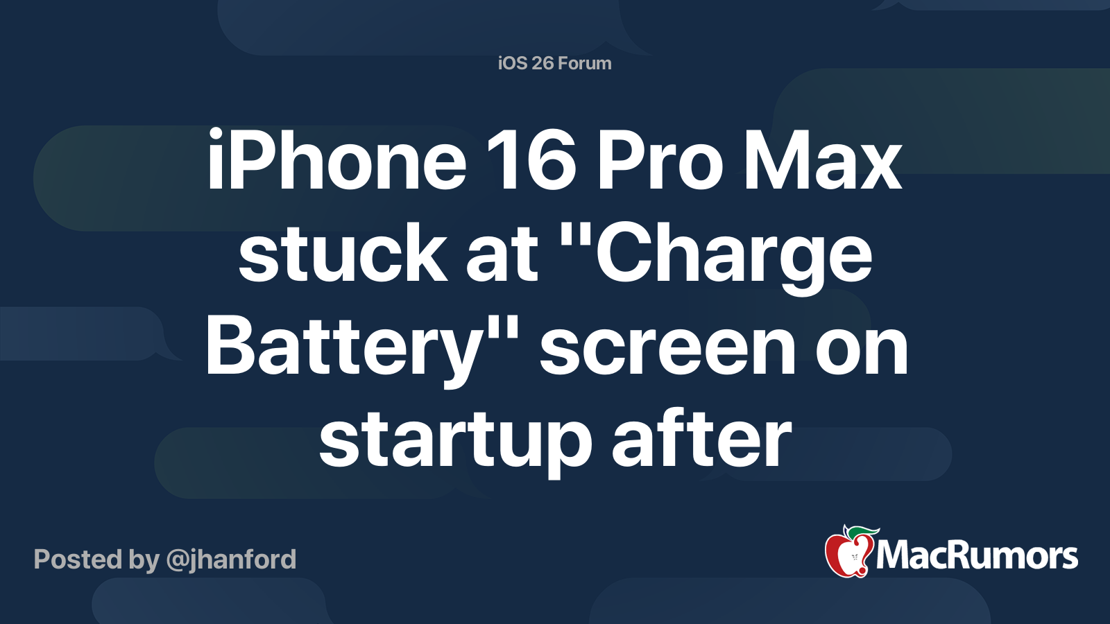 iPhone 16 Pro Max stuck at "Charge Battery" screen on startup after installing iOS 26 ...