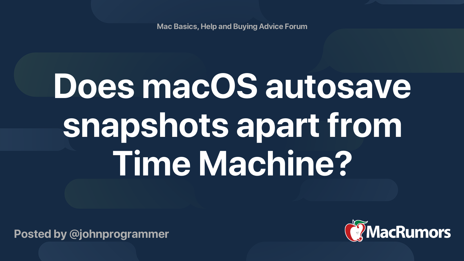 Does macOS autosave snapshots apart from Time Machine? | MacRumors Forums
