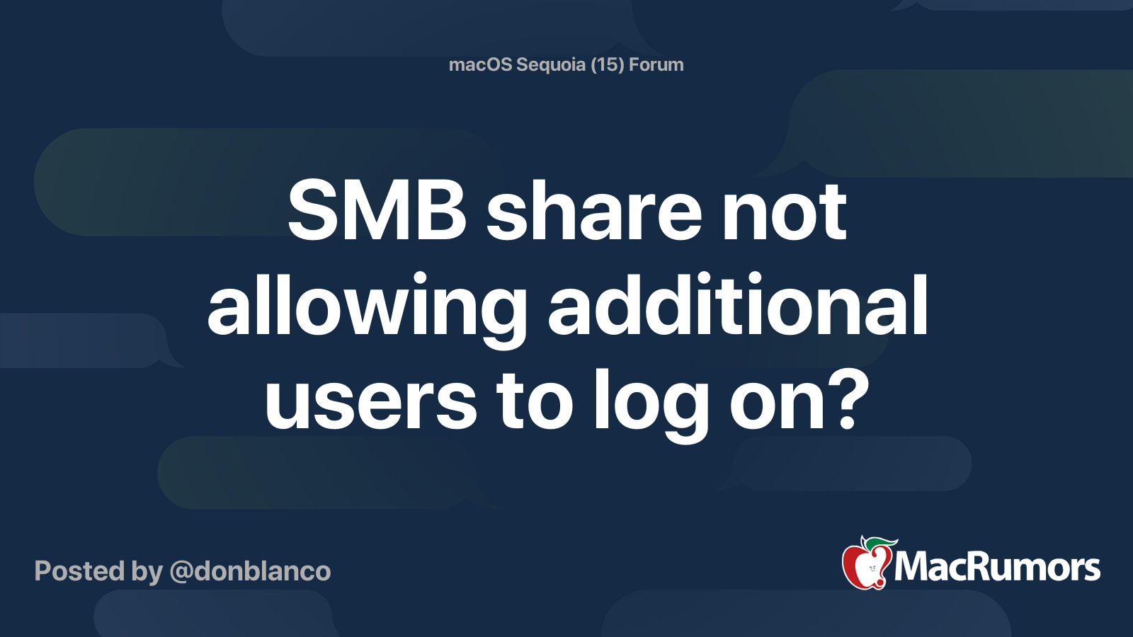 SMB share not allowing additional users to log on? | MacRumors Forums