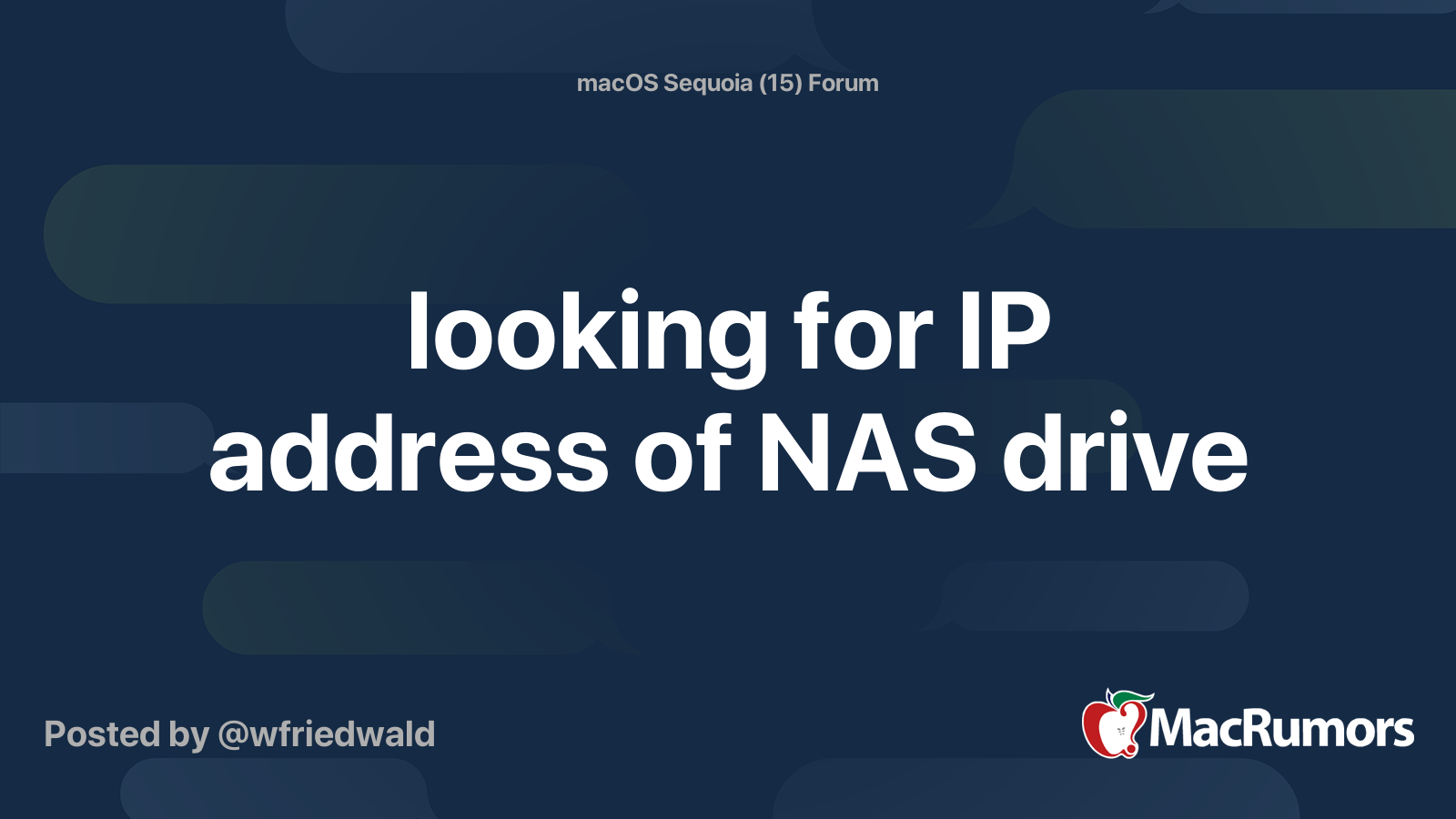 looking for IP address of NAS drive | MacRumors Forums