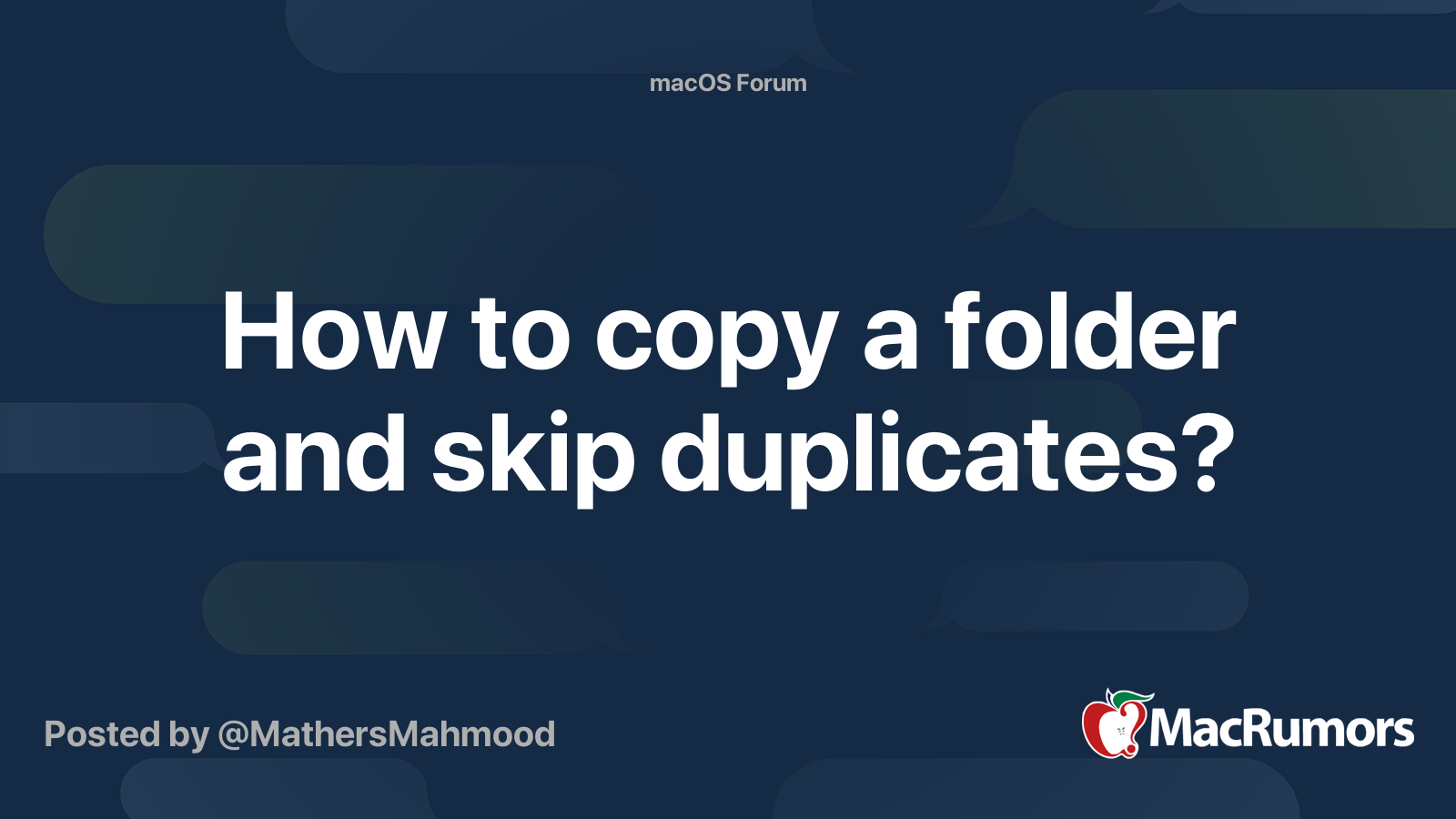 How to copy a folder and skip duplicates? | MacRumors Forums