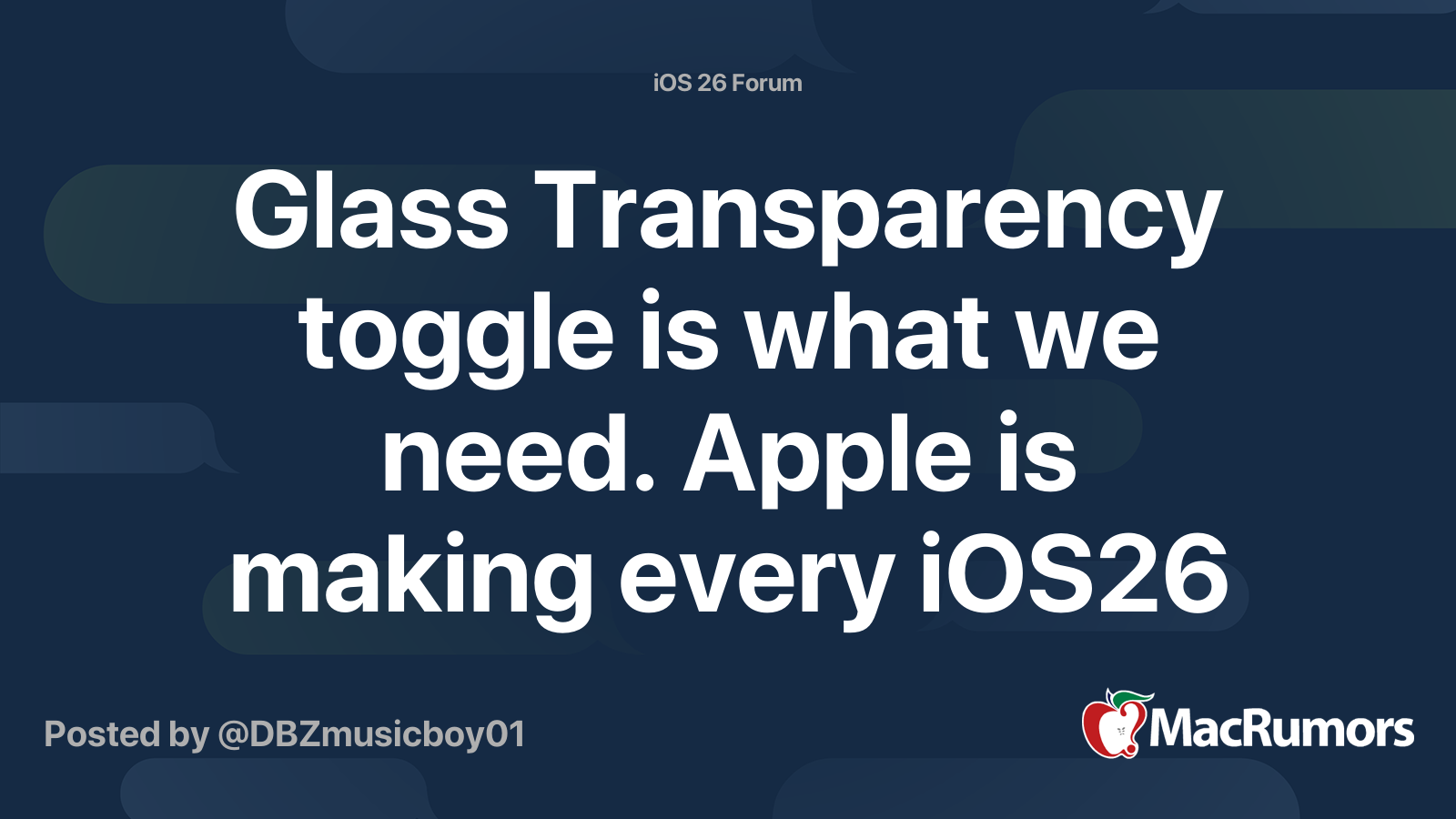 Glass Transparency toggle is what we need. Apple is making every iOS26 ...