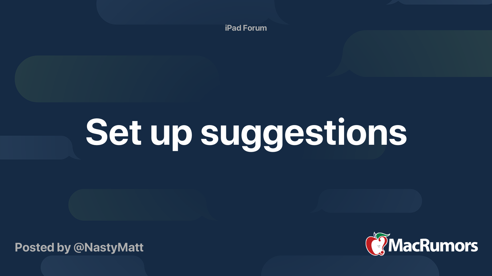 Set up suggestions | MacRumors Forums
