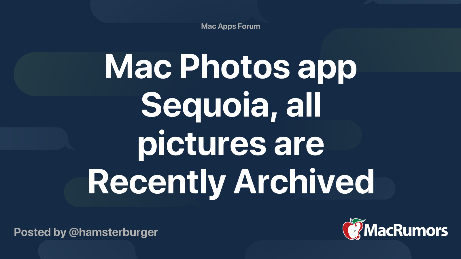 Mac Photos app Sequoia, all pictures are Recently Archived | MacRumors Forums