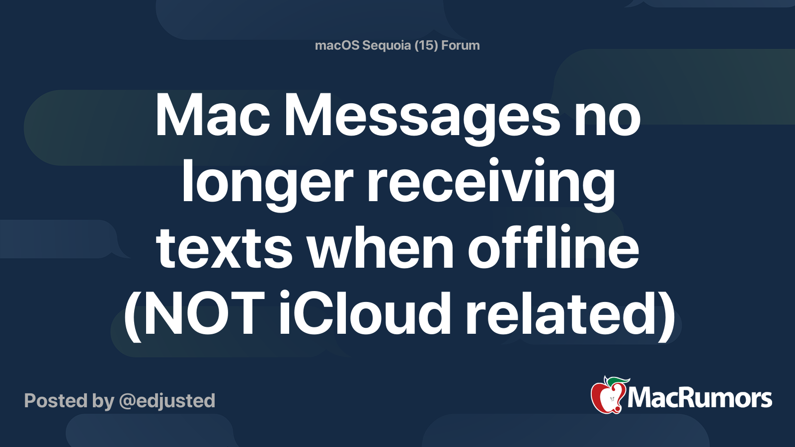 Mac Messages no longer receiving texts when offline (NOT iCloud related) | MacRumors Forums