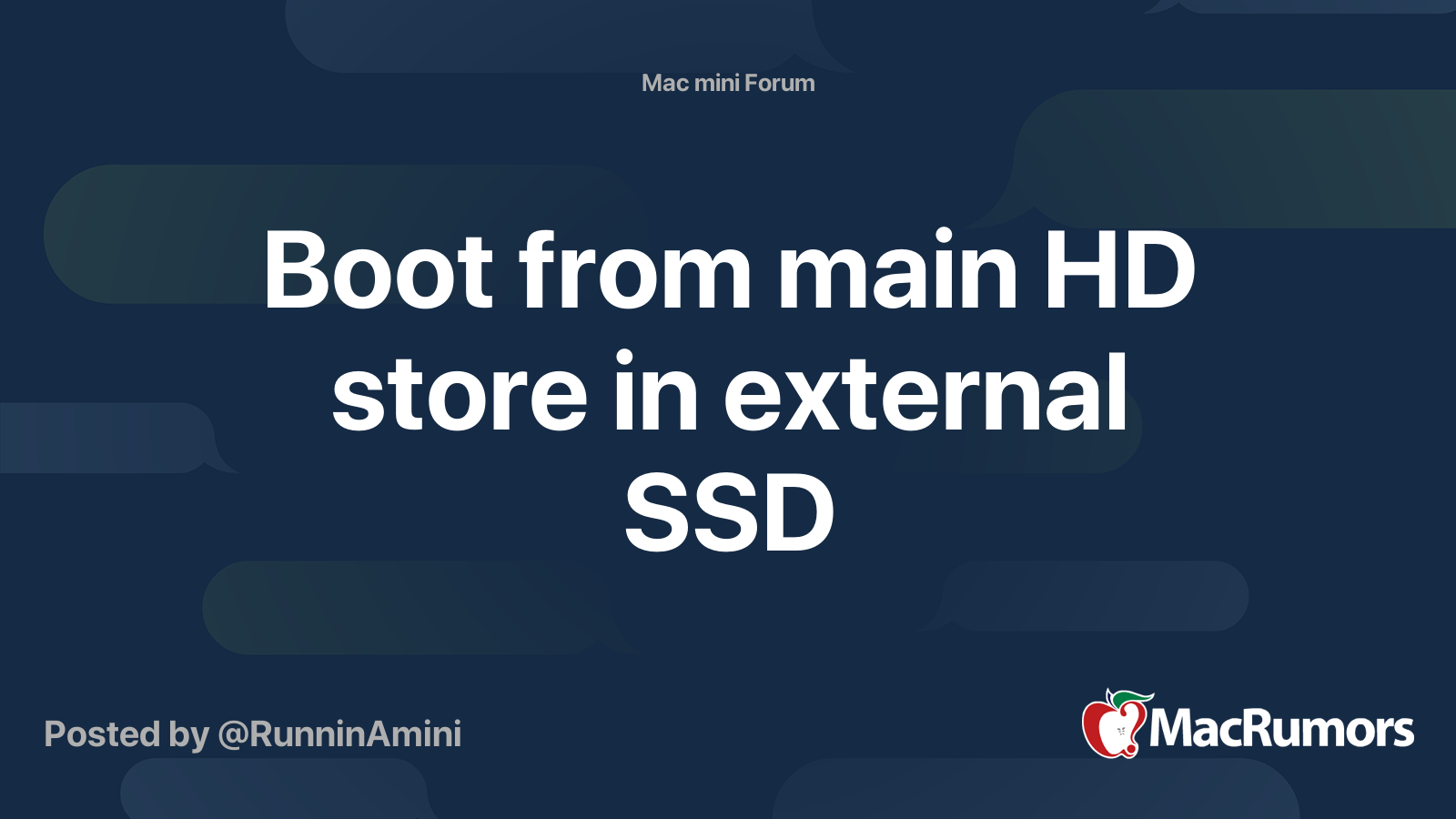 Boot from main HD store in external SSD | MacRumors Forums