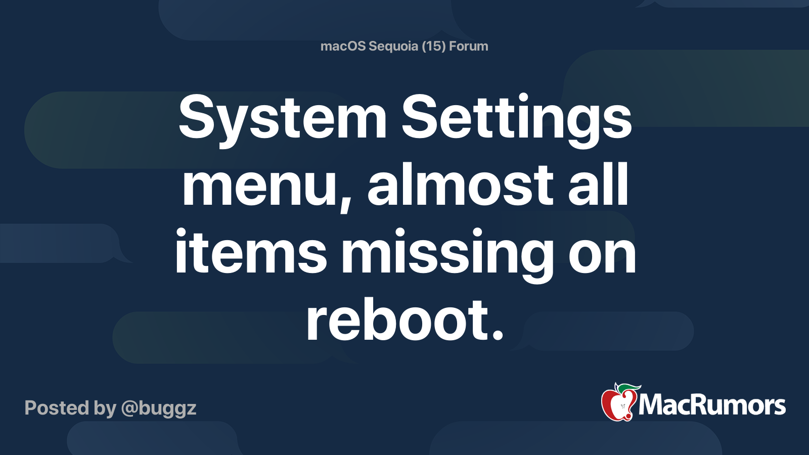 System Settings menu, almost all items missing on reboot. | MacRumors Forums