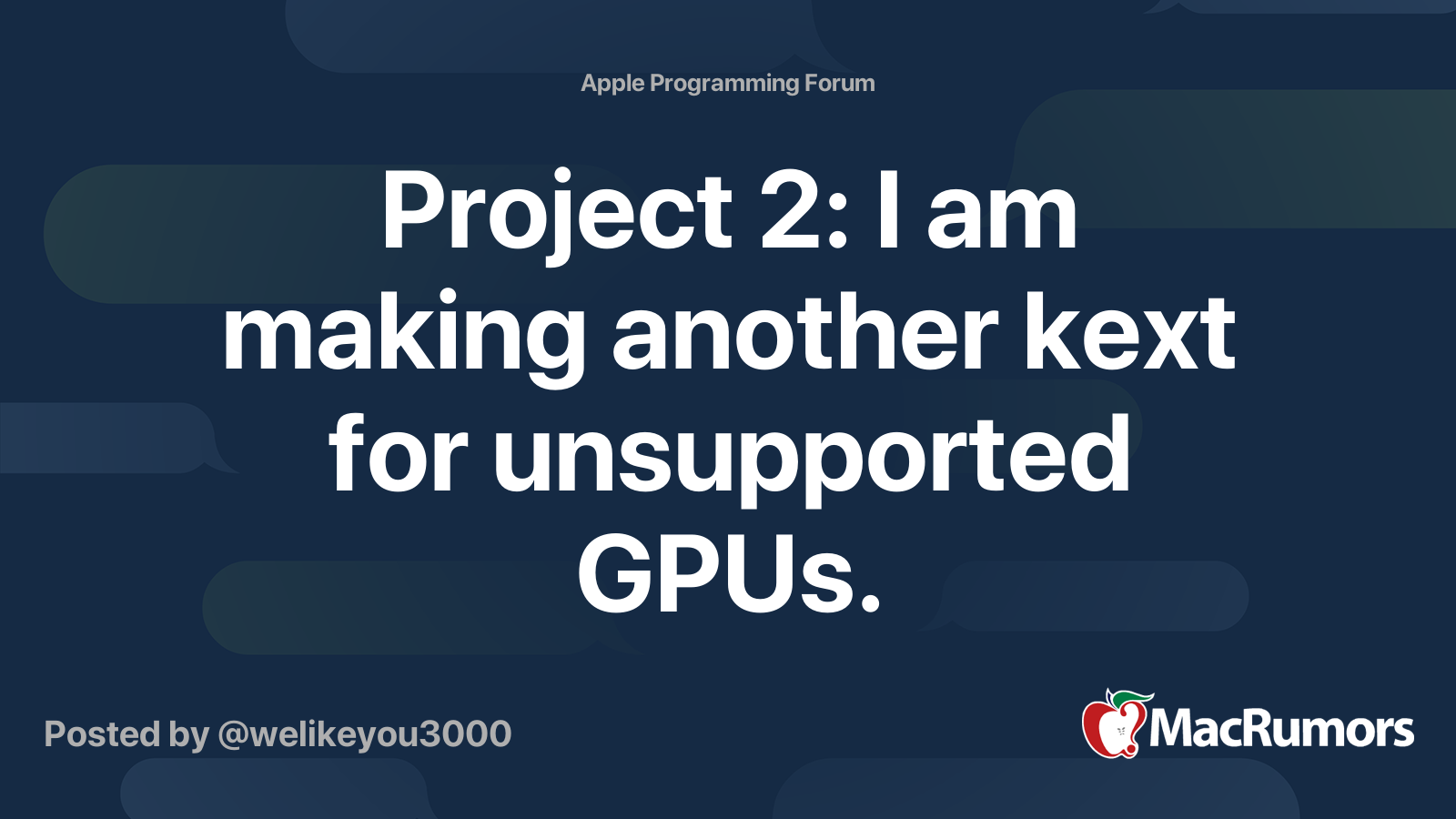 Project 2: I am making another kext for unsupported GPUs. | MacRumors ...