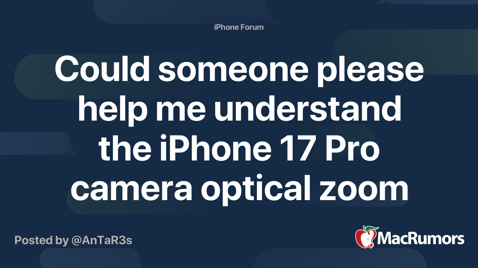 Could someone please help me understand the iPhone 17 Pro camera optical zoom values | MacRumors ...
