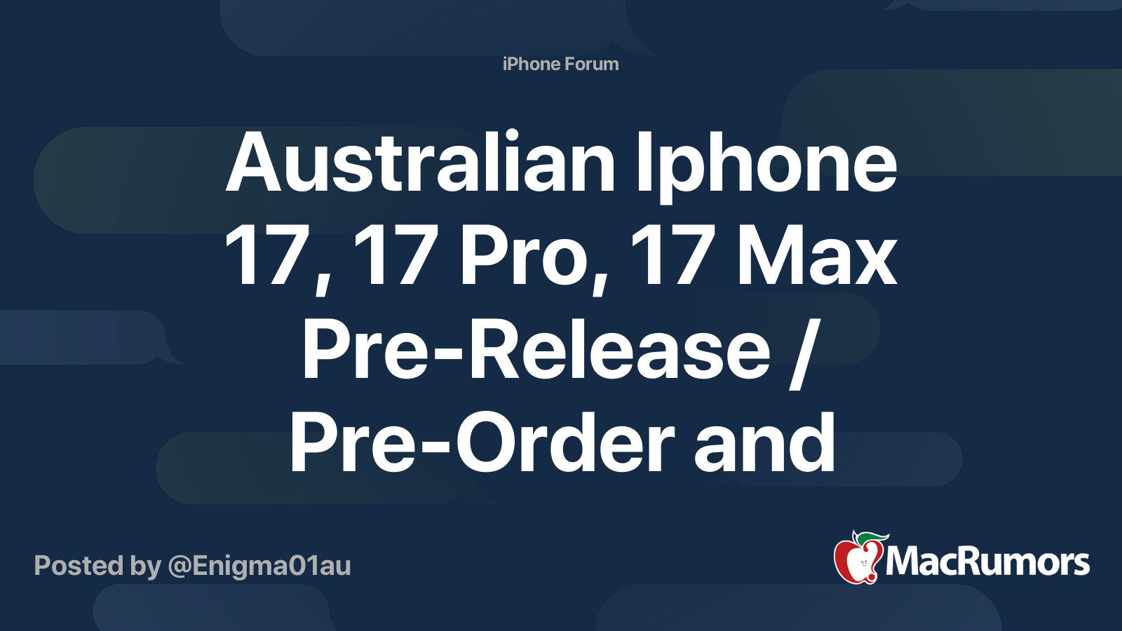 Australian Iphone 17, 17 Pro, 17 Max Pre-Release / Pre-Order and Dispatch Thread | MacRumors Forums