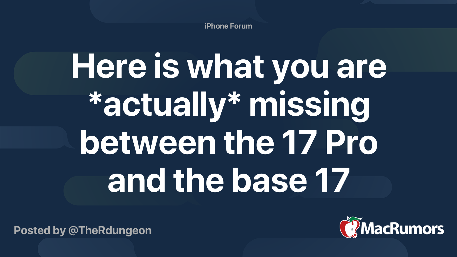 Here is what you are *actually* missing between the 17 Pro and the base 17 | MacRumors Forums