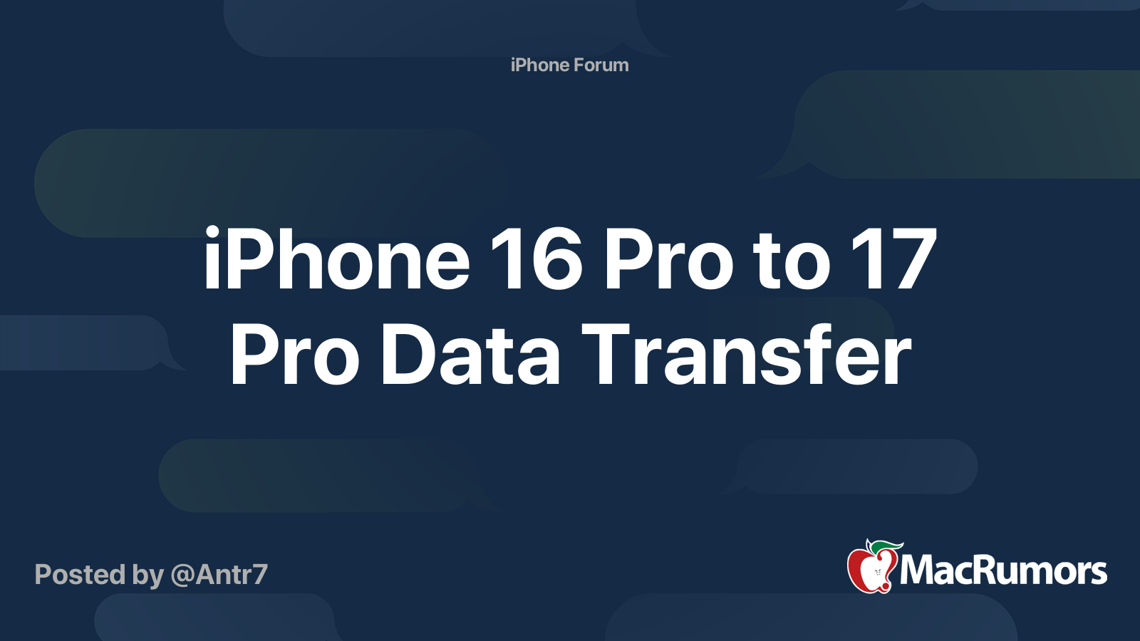 iPhone 16 Pro to 17 Pro Data Transfer | MacRumors Forums