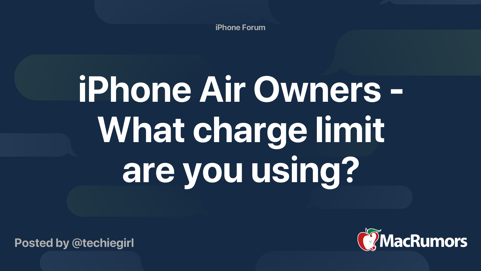 iPhone Air Owners - What charge limit are you using? | MacRumors Forums