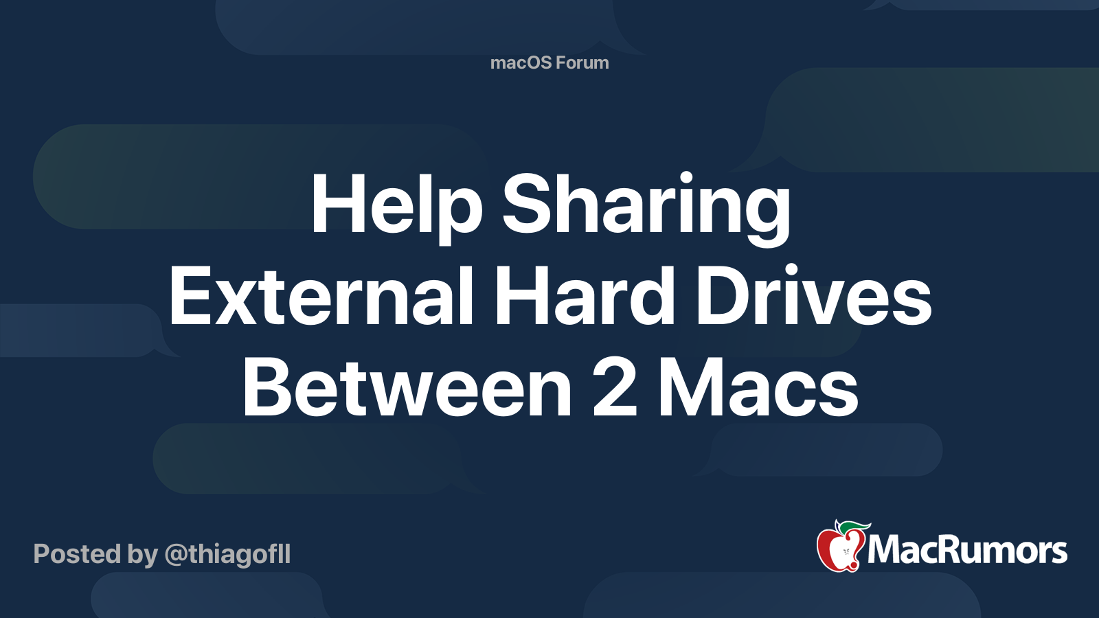 Help Sharing External Hard Drives Between 2 Macs | MacRumors Forums