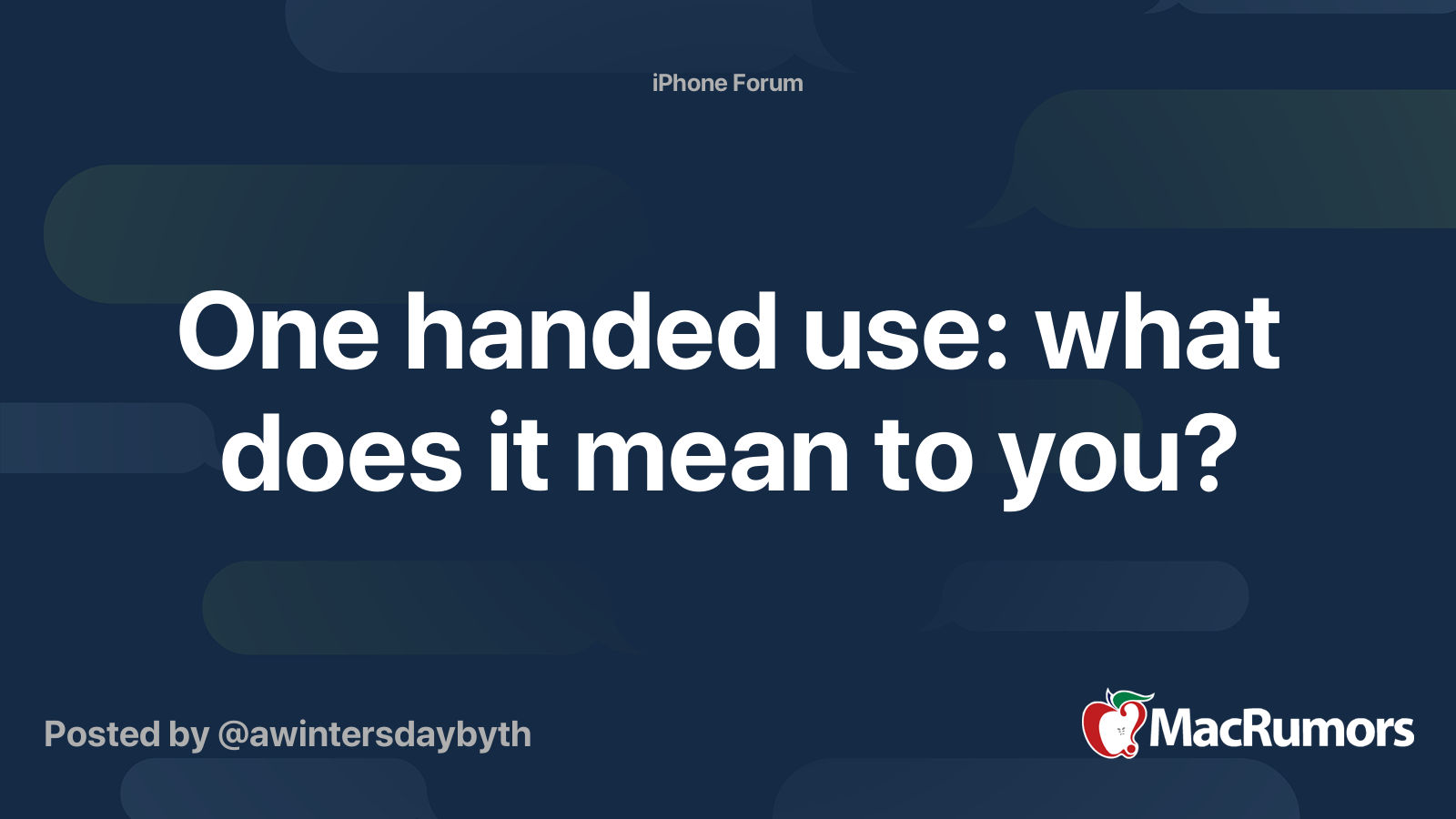 One handed use: what does it mean to you? | MacRumors Forums
