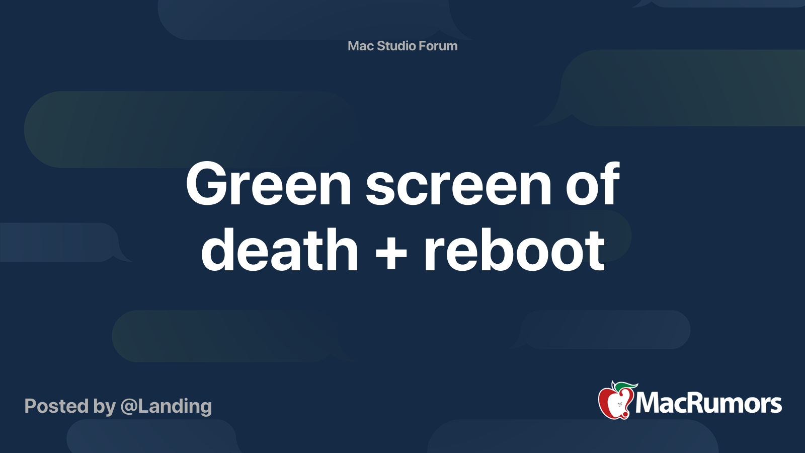 Green screen of death + reboot | MacRumors Forums