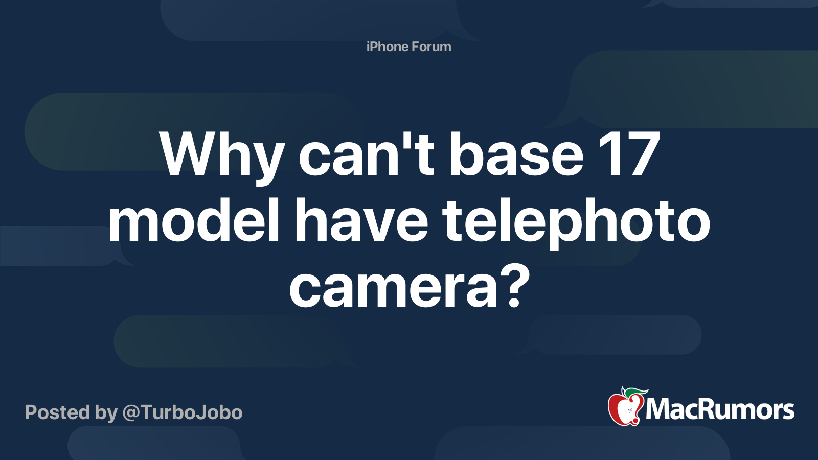 Why can't base 17 model have telephoto camera? | MacRumors Forums
