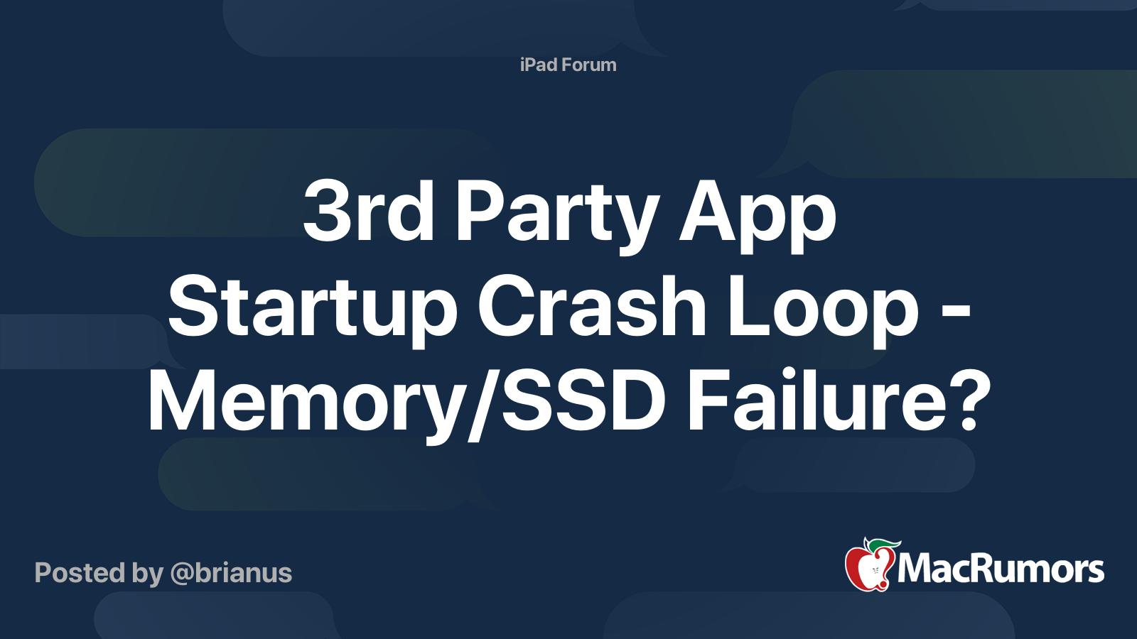 3rd Party App Startup Crash Loop - Memory/SSD Failure? | MacRumors Forums