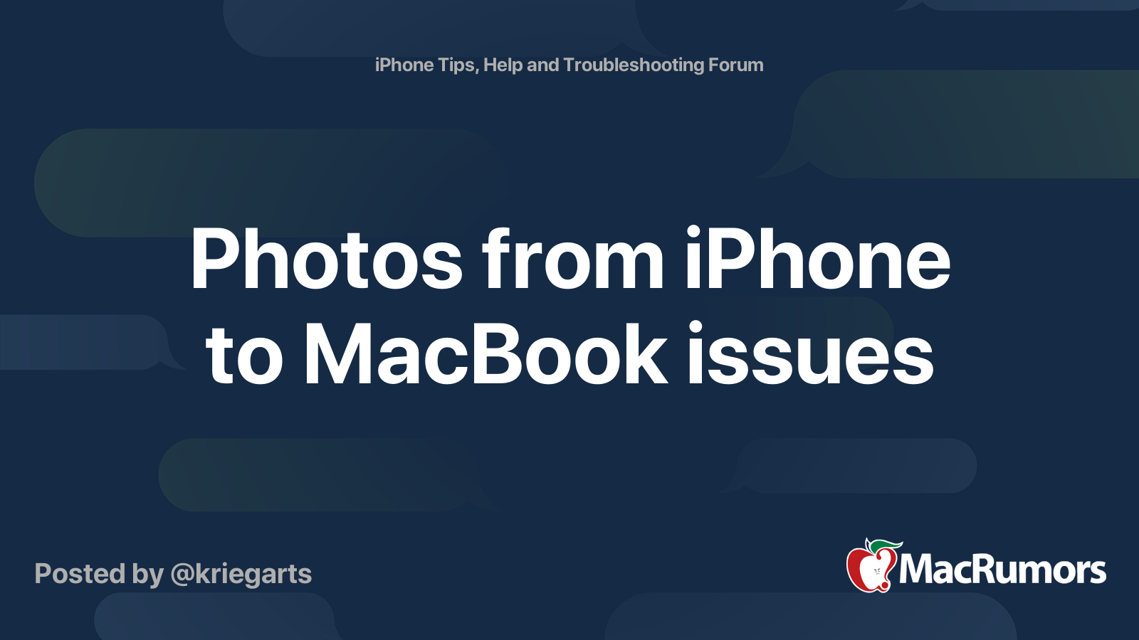 Photos from iPhone to MacBook issues | MacRumors Forums
