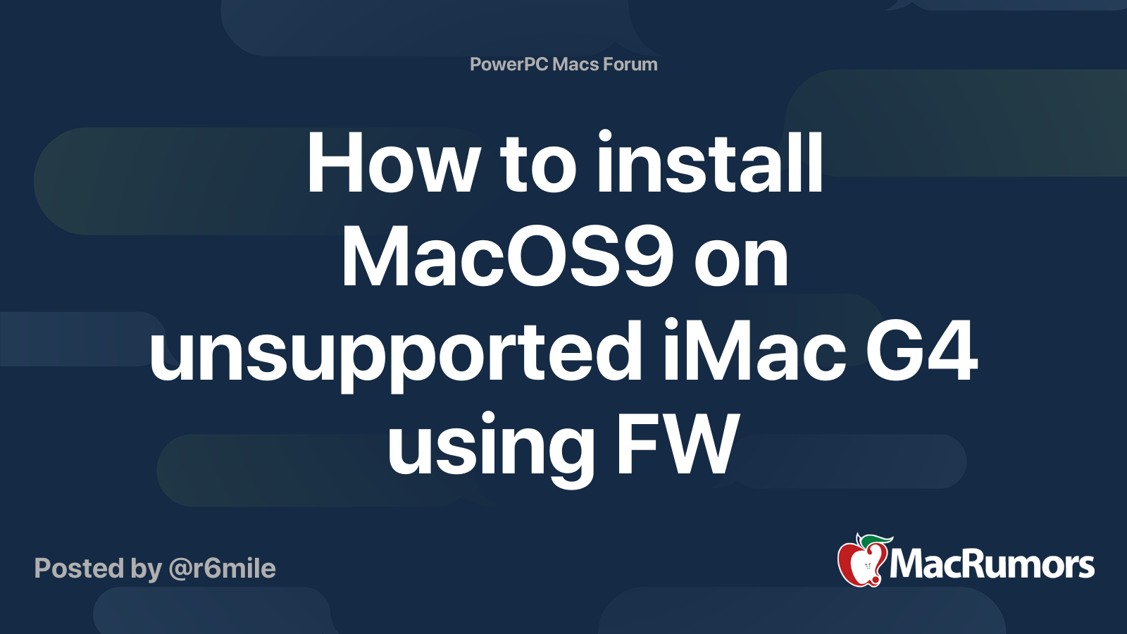 How to install MacOS9 on unsupported iMac G4 using FW | MacRumors Forums
