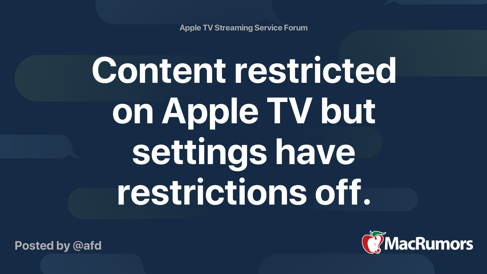 Content restricted on Apple TV but settings have restrictions off ...
