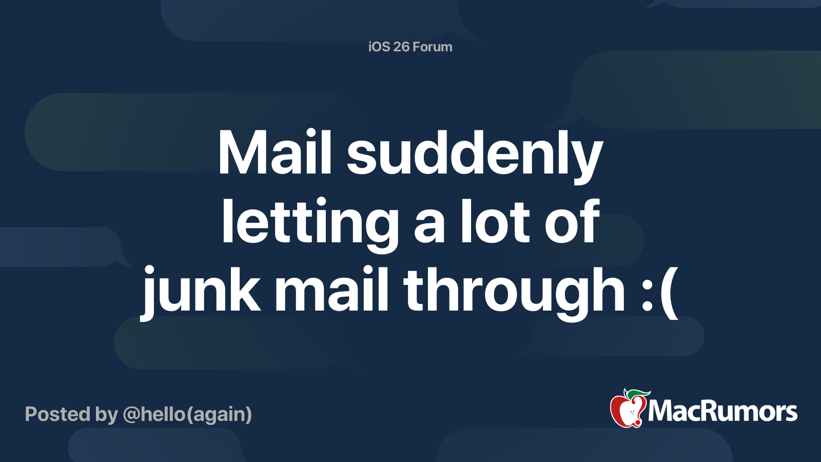 Mail suddenly letting a lot of junk mail through :( | MacRumors Forums