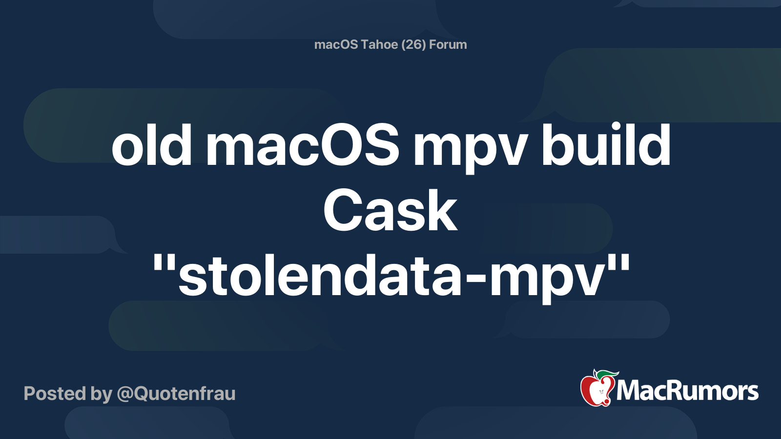 old macOS mpv build Cask "stolendata-mpv" | MacRumors Forums