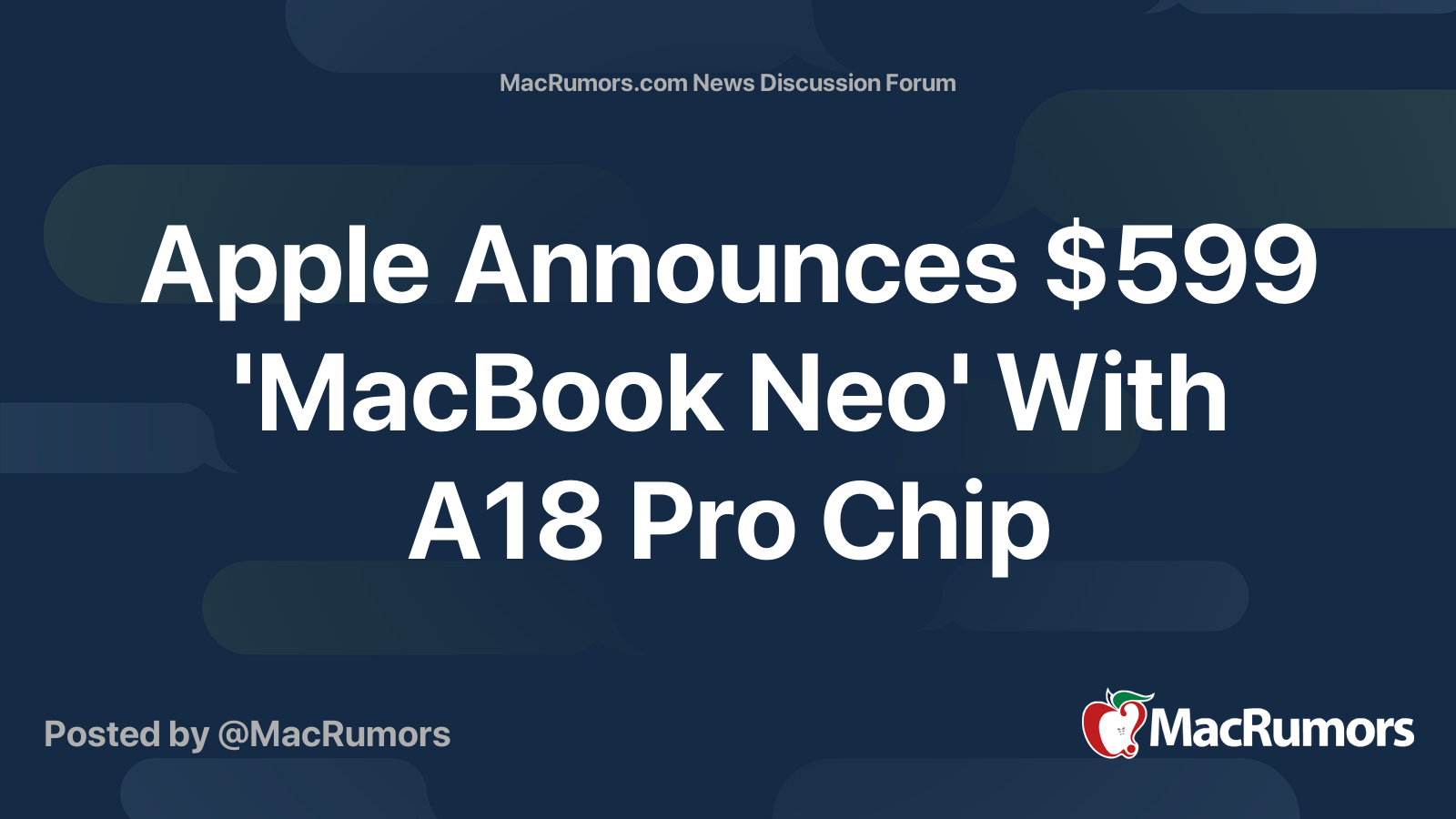 Apple Announces $599 'MacBook Neo' With A18 Pro Chip | Page 25 ...