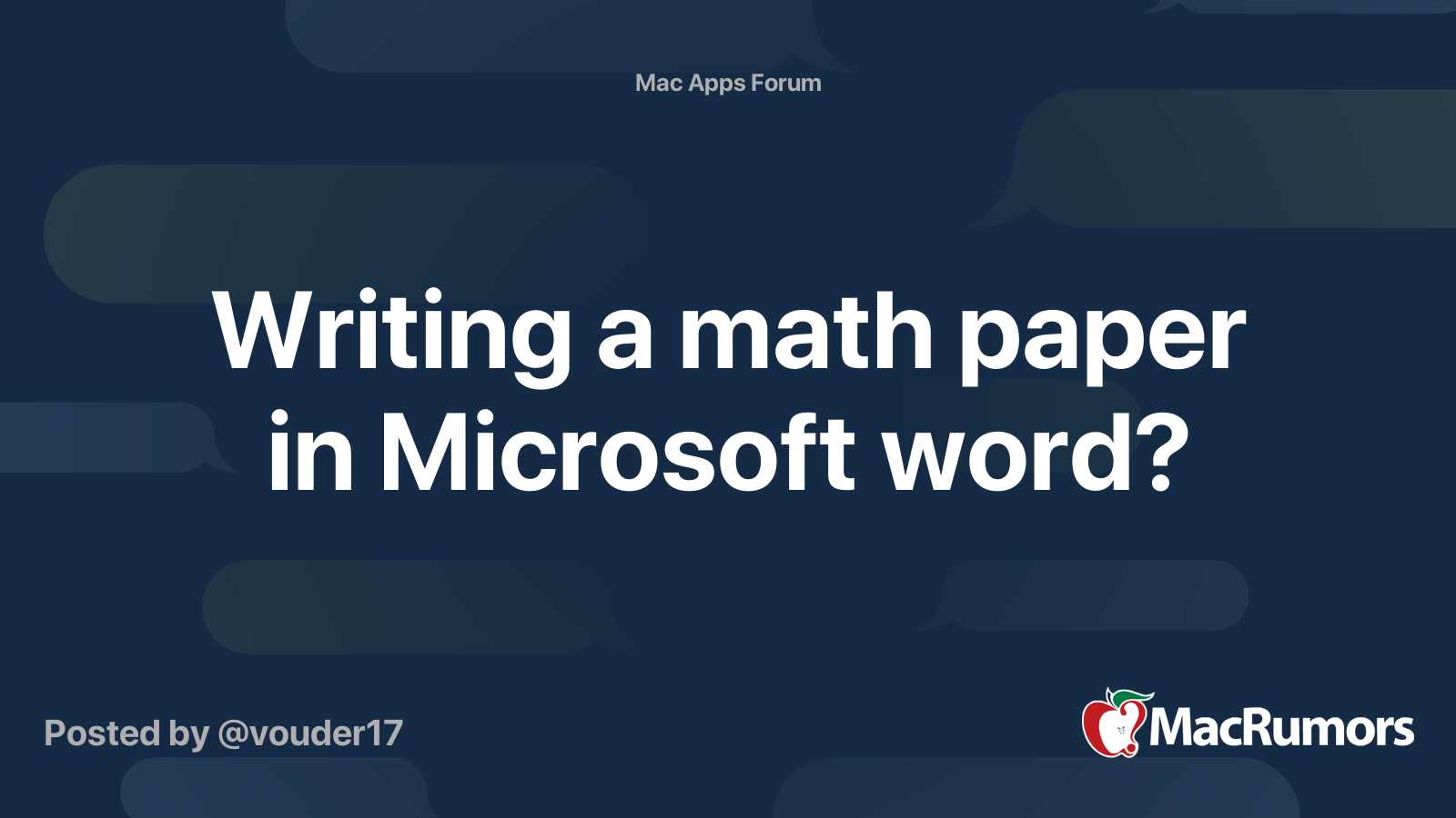 Writing a math paper in Microsoft word? | MacRumors Forums