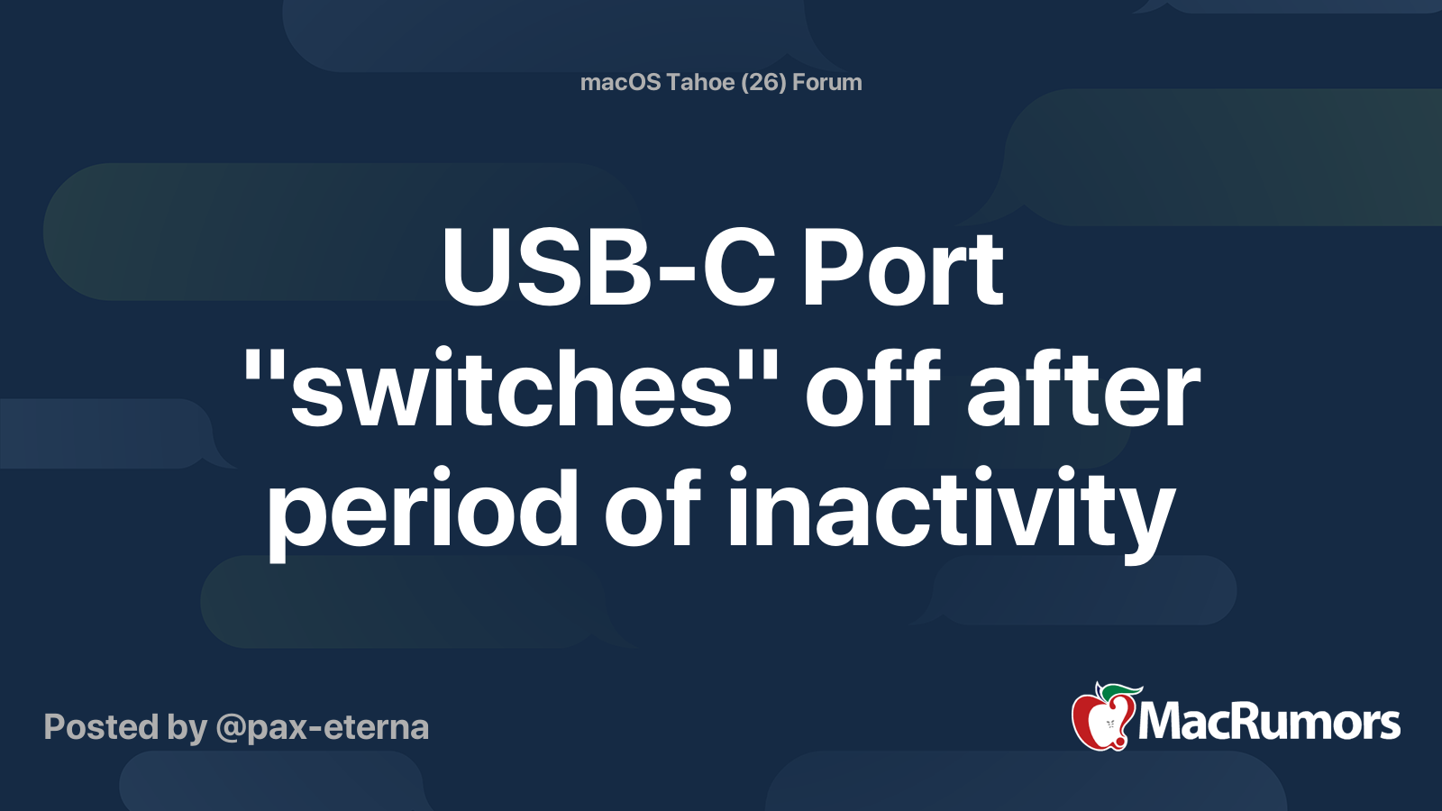 USB-C Port "switches" off after period of inactivity | MacRumors Forums