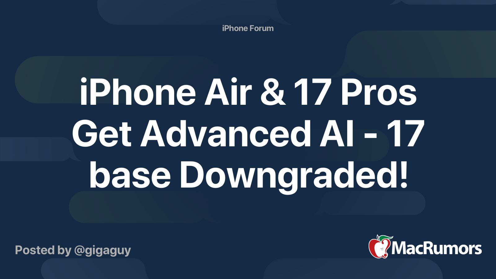iPhone Air & 17 Pros Get Advanced AI - 17 base Downgraded! | MacRumors ...