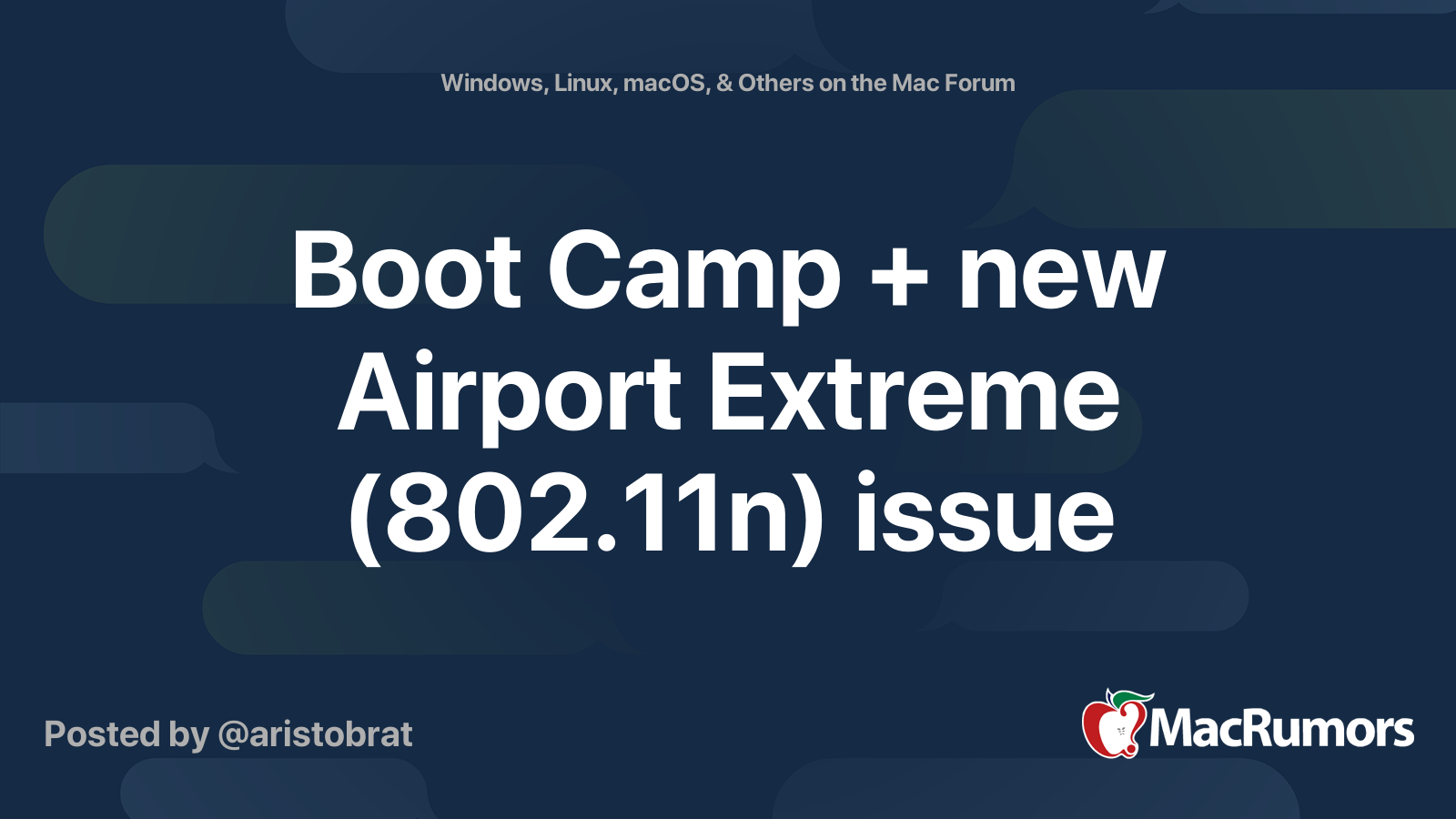 Boot Camp + new Airport Extreme (802.11n) issue | MacRumors Forums