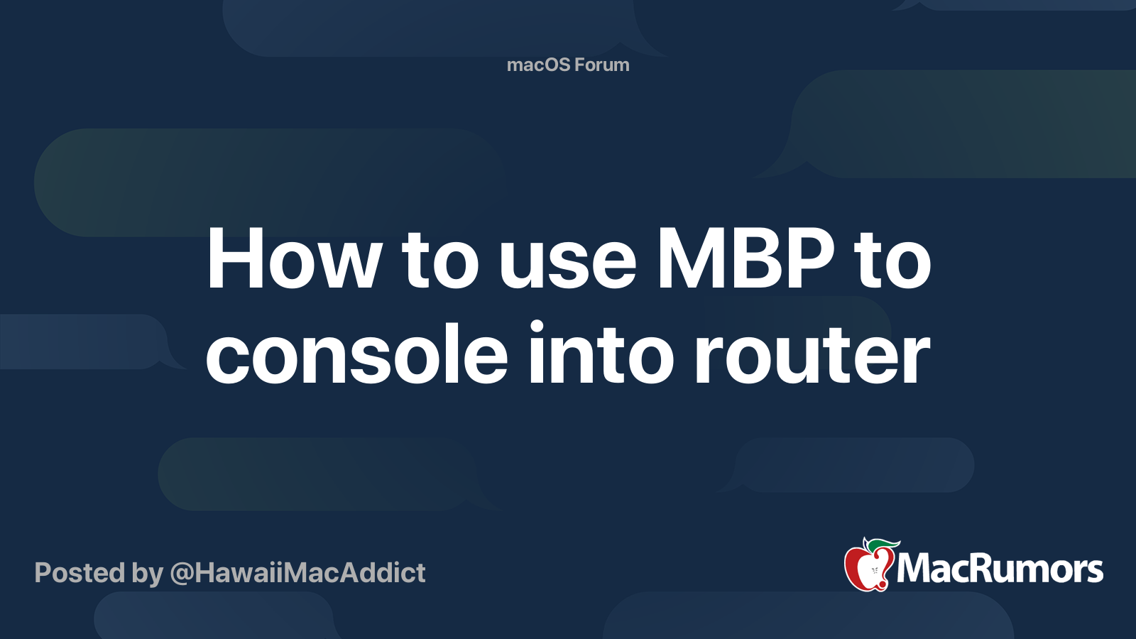 How to use MBP to console into router | MacRumors Forums