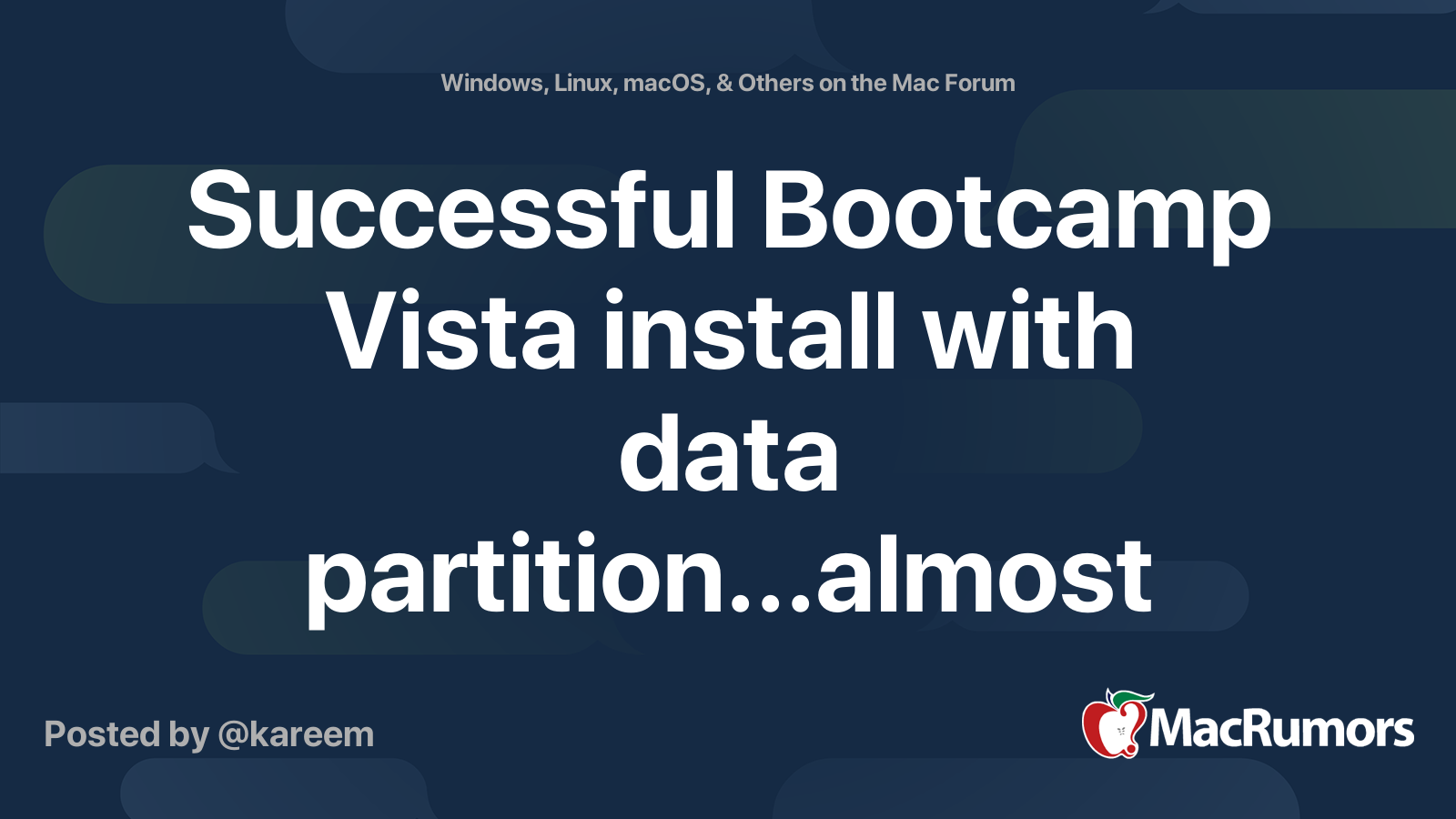 Successful Bootcamp Vista install with data partition...almost | MacRumors Forums