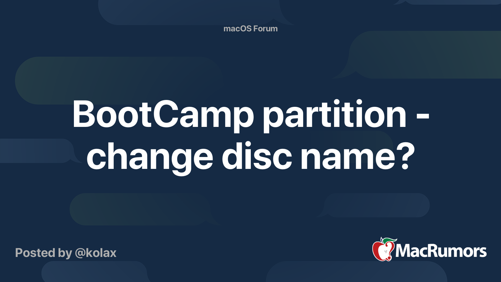 BootCamp partition - change disc name? | MacRumors Forums