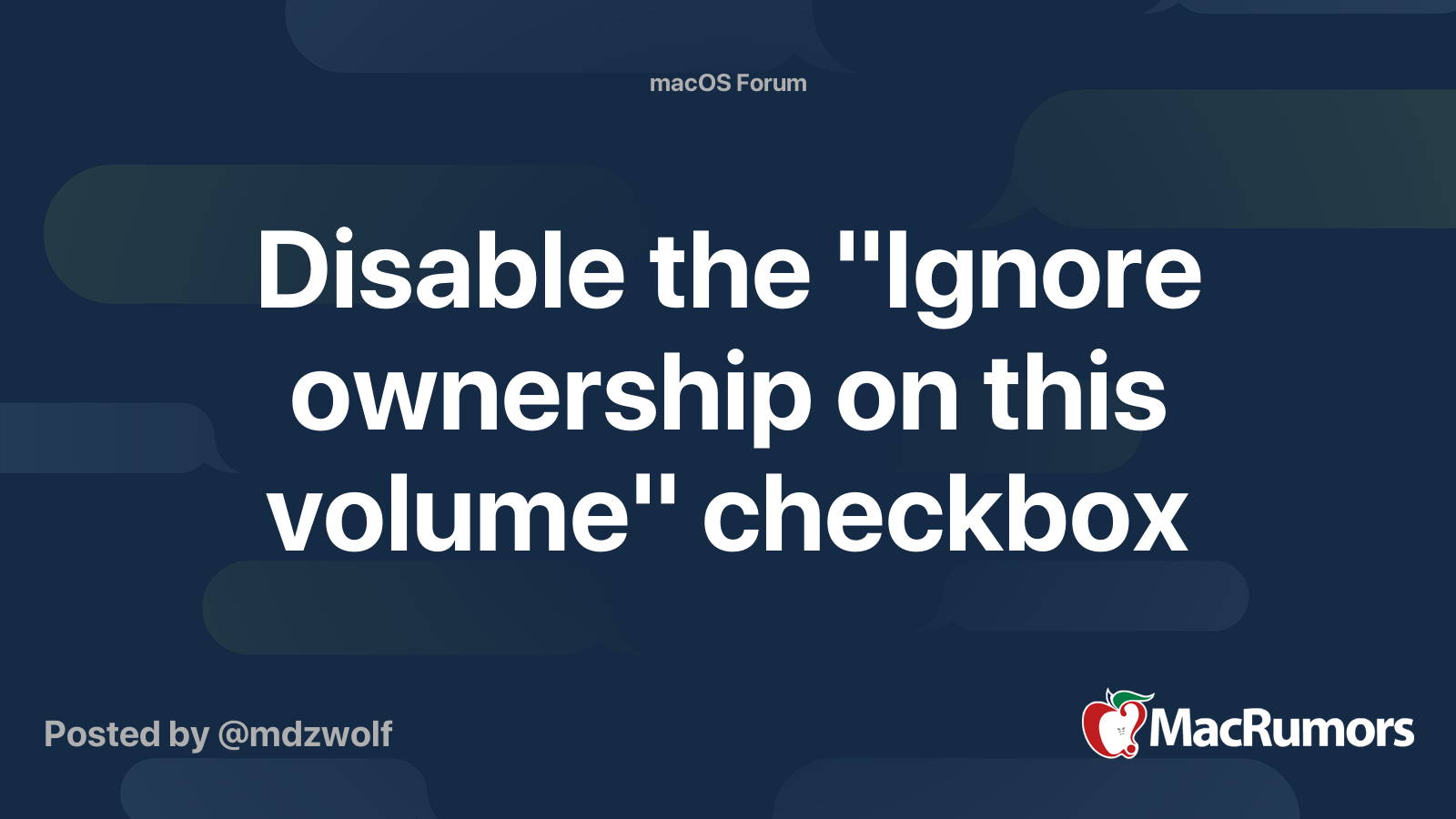 Disable the "Ignore ownership on this volume" checkbox | MacRumors Forums