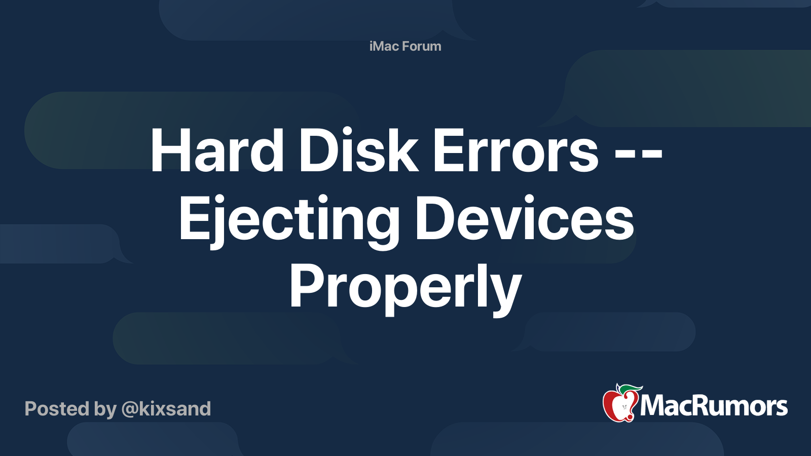Hard Disk Errors -- Ejecting Devices Properly | MacRumors Forums