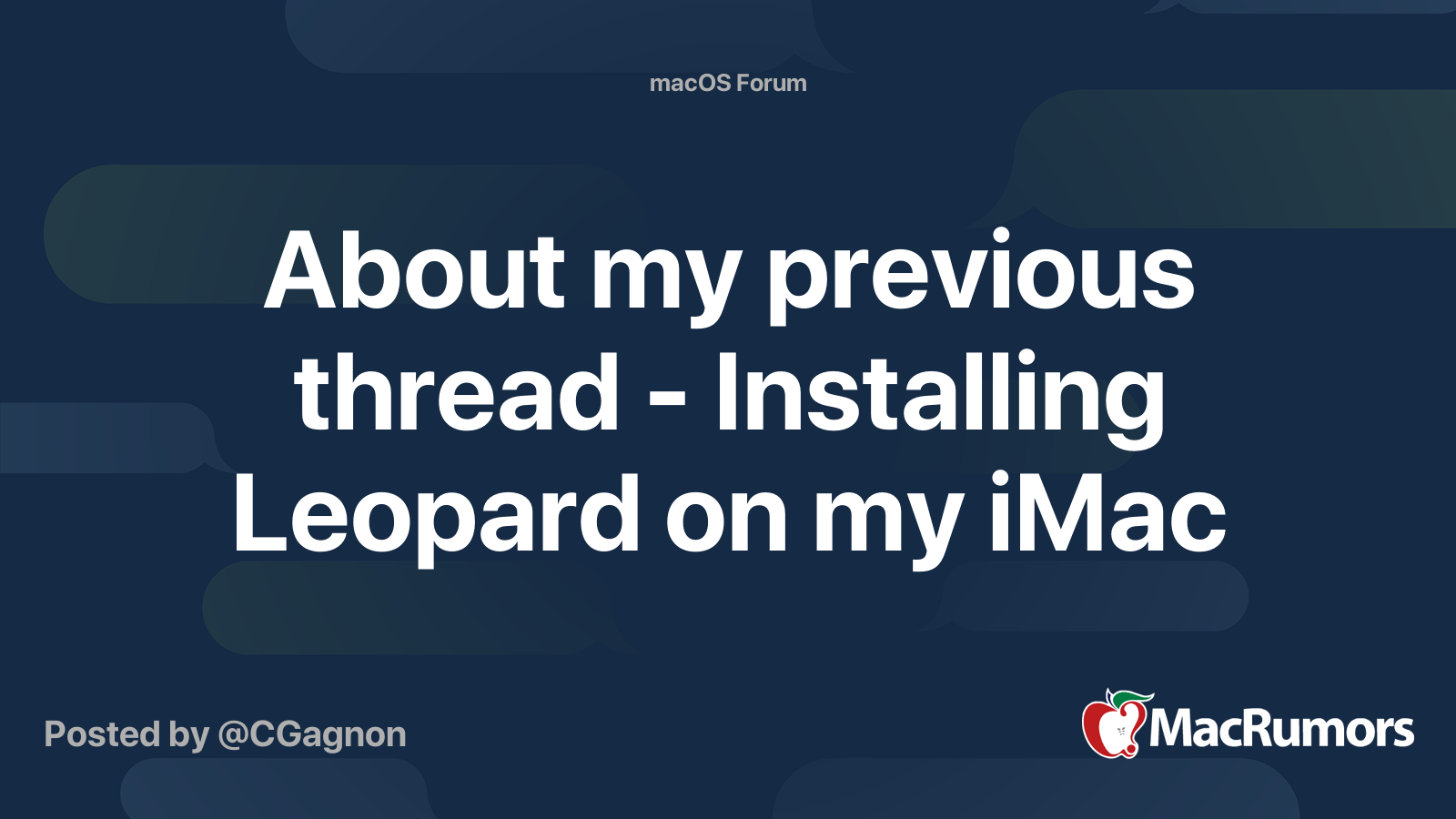 About my previous thread - Installing Leopard on my iMac | MacRumors Forums