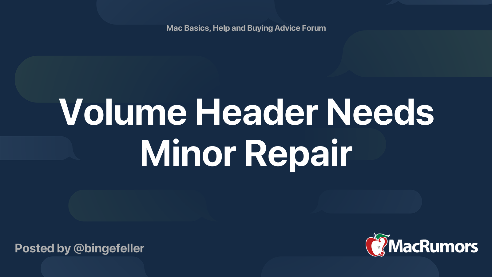 Volume Header Needs Minor Repair | MacRumors Forums