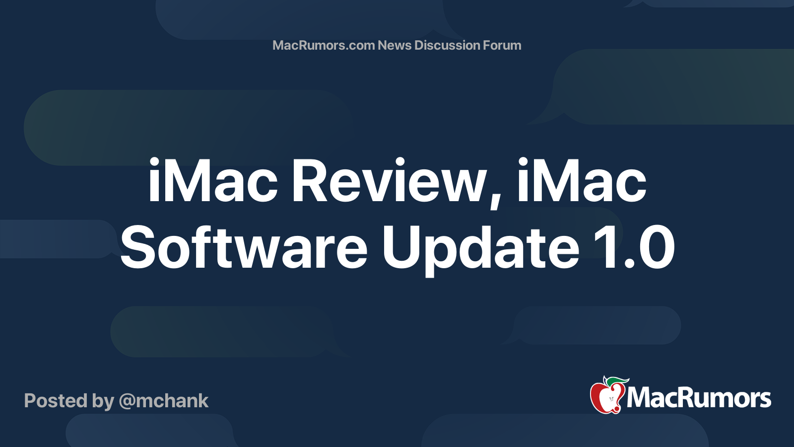 iMac Review, iMac Software Update 1.0 | MacRumors Forums