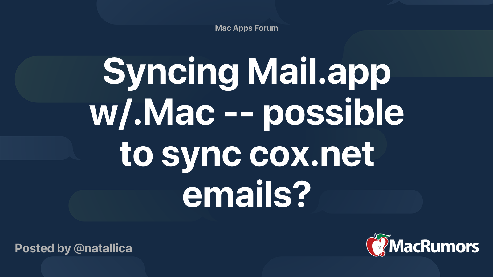 Syncing Mail.app w/.Mac -- possible to sync cox.net emails? | MacRumors Forums