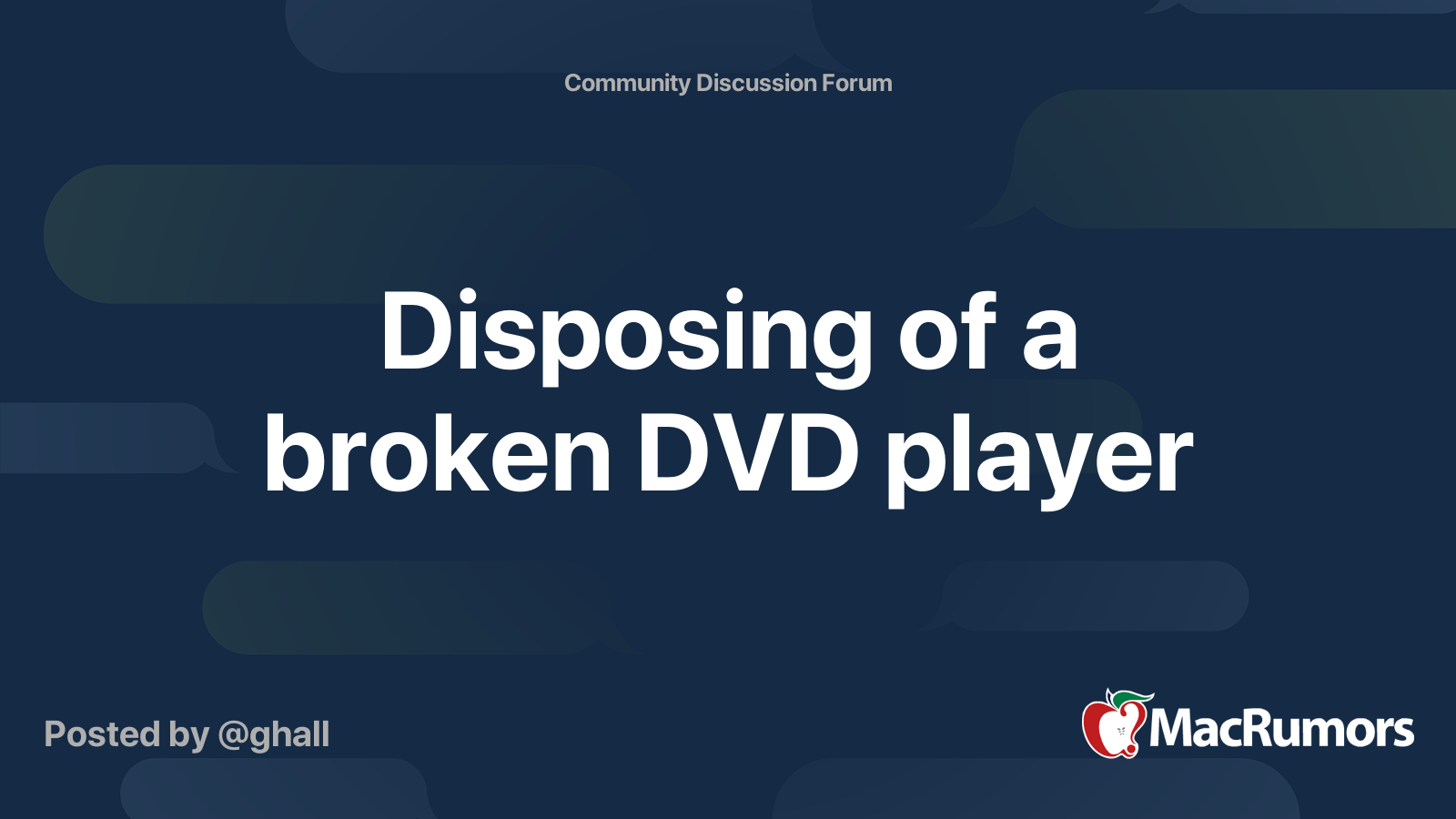 Disposing of a broken DVD player | MacRumors Forums