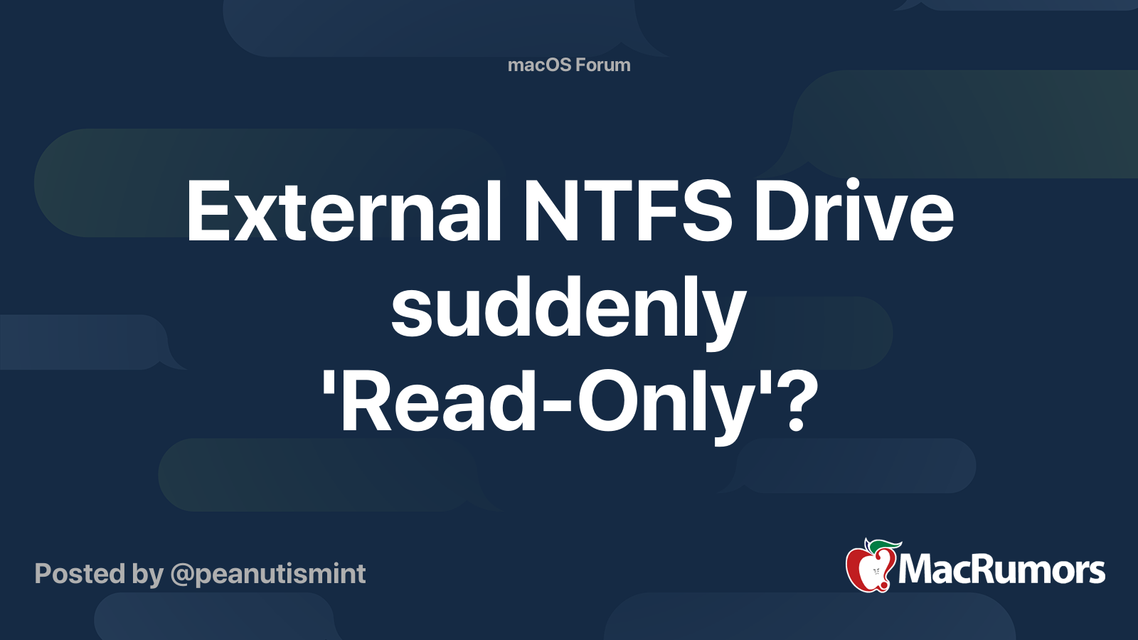 External NTFS Drive suddenly 'Read-Only'? | MacRumors Forums